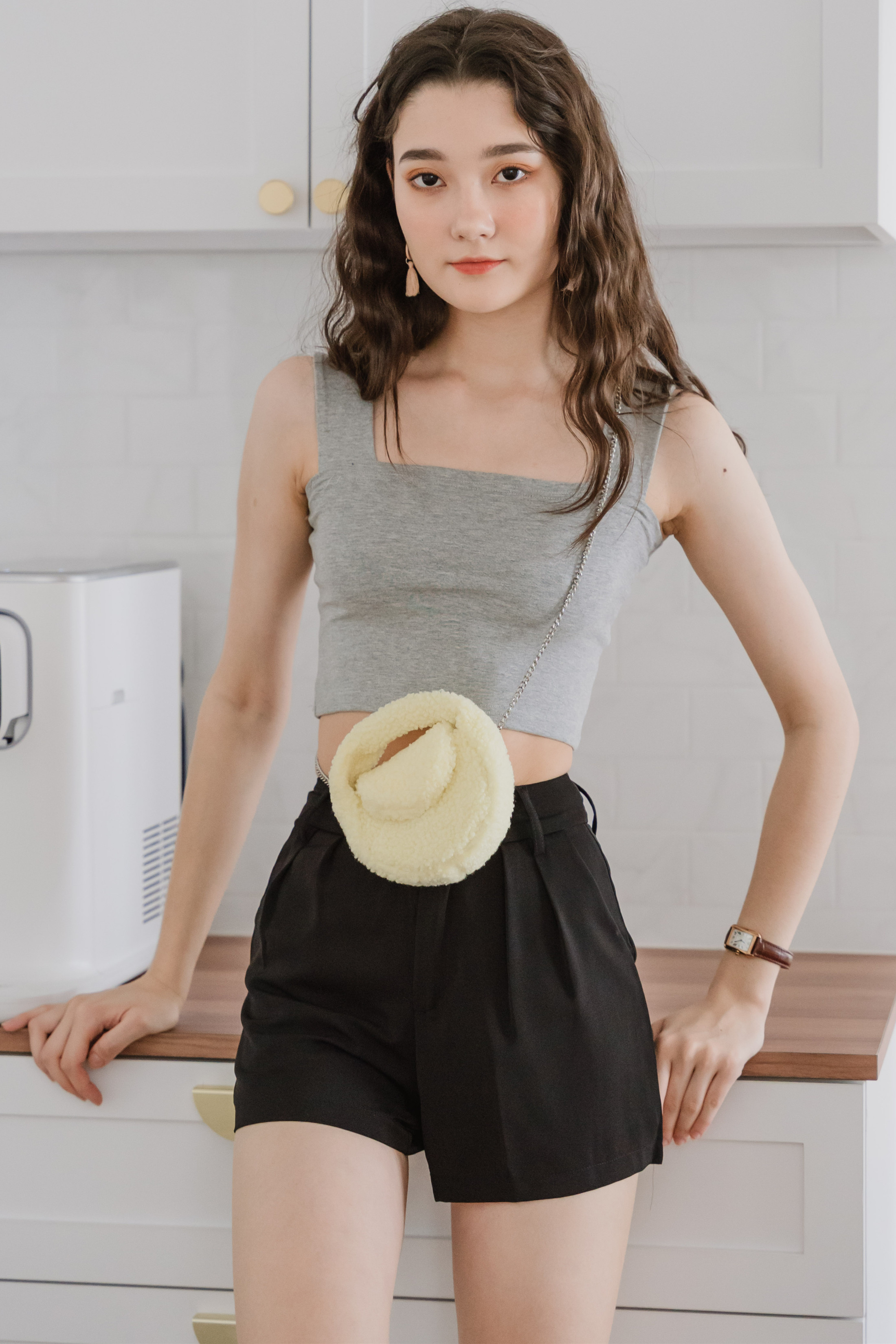 ACW Basic Thick Strap Crop Top in Light Grey | Anticlockwise