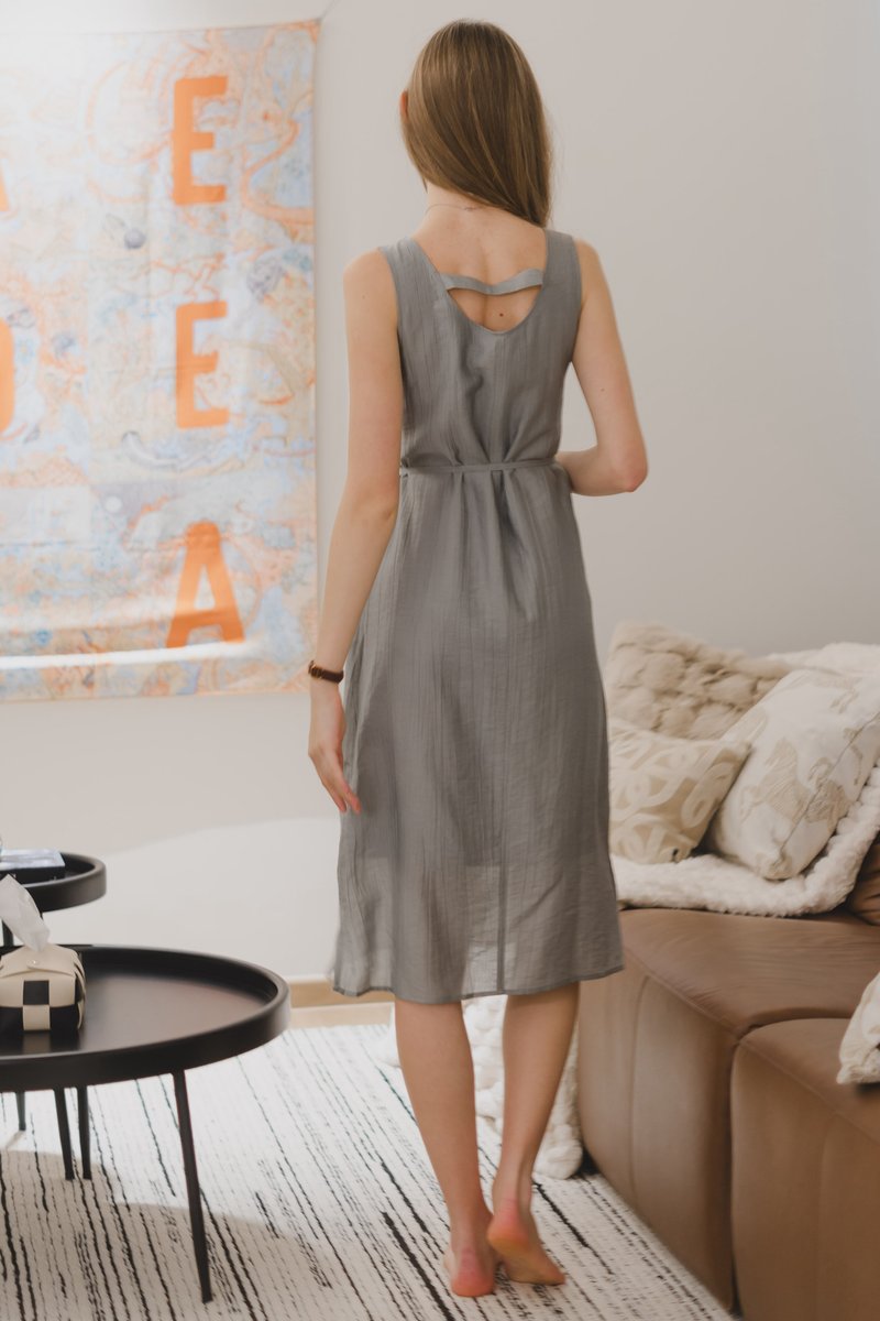 ACW Tab Back Detail Midi Dress in Ash Blue | Anticlockwise