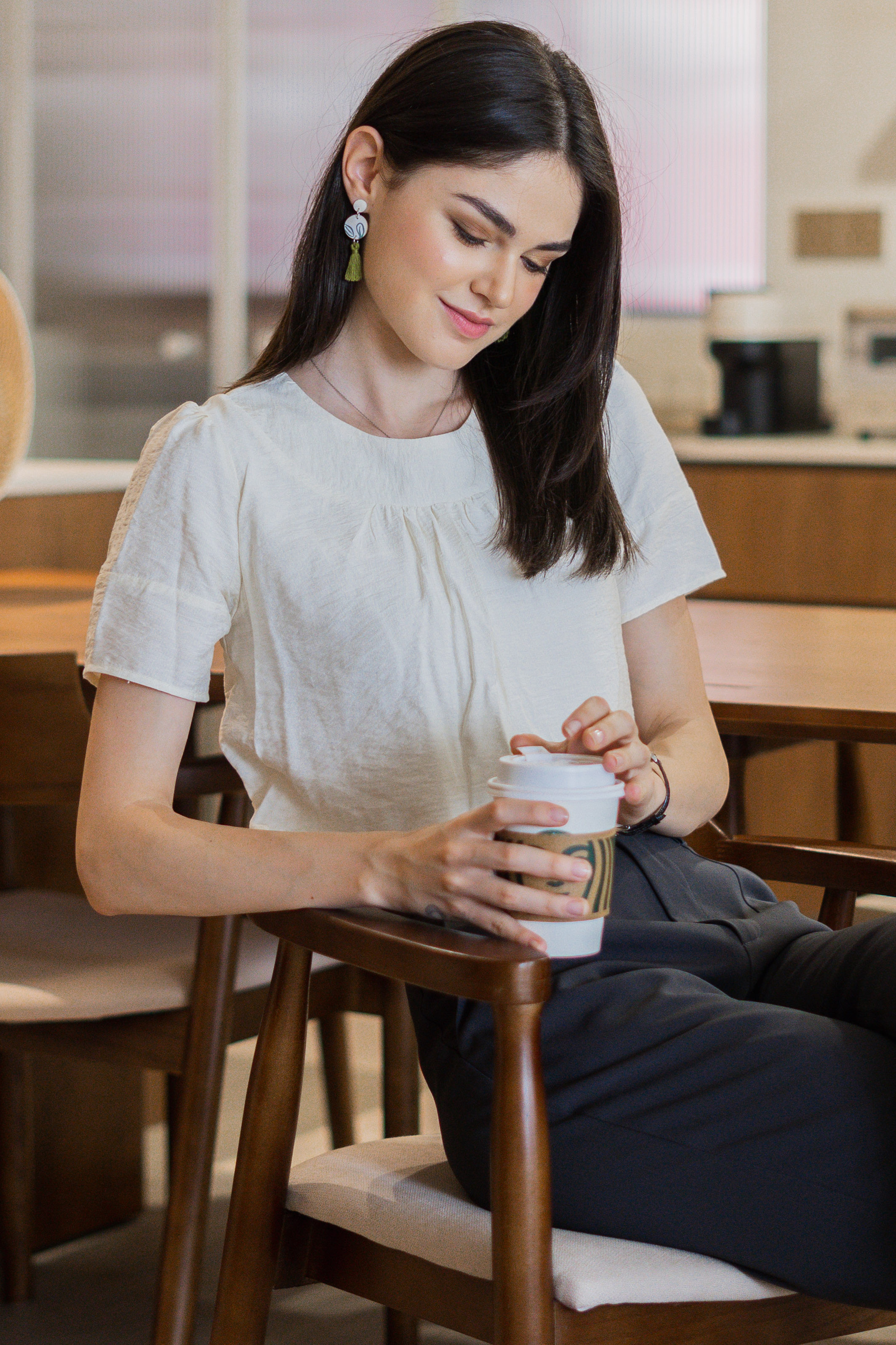 ACW Round Neck Panel Sleeve Top in Ivory | Anticlockwise