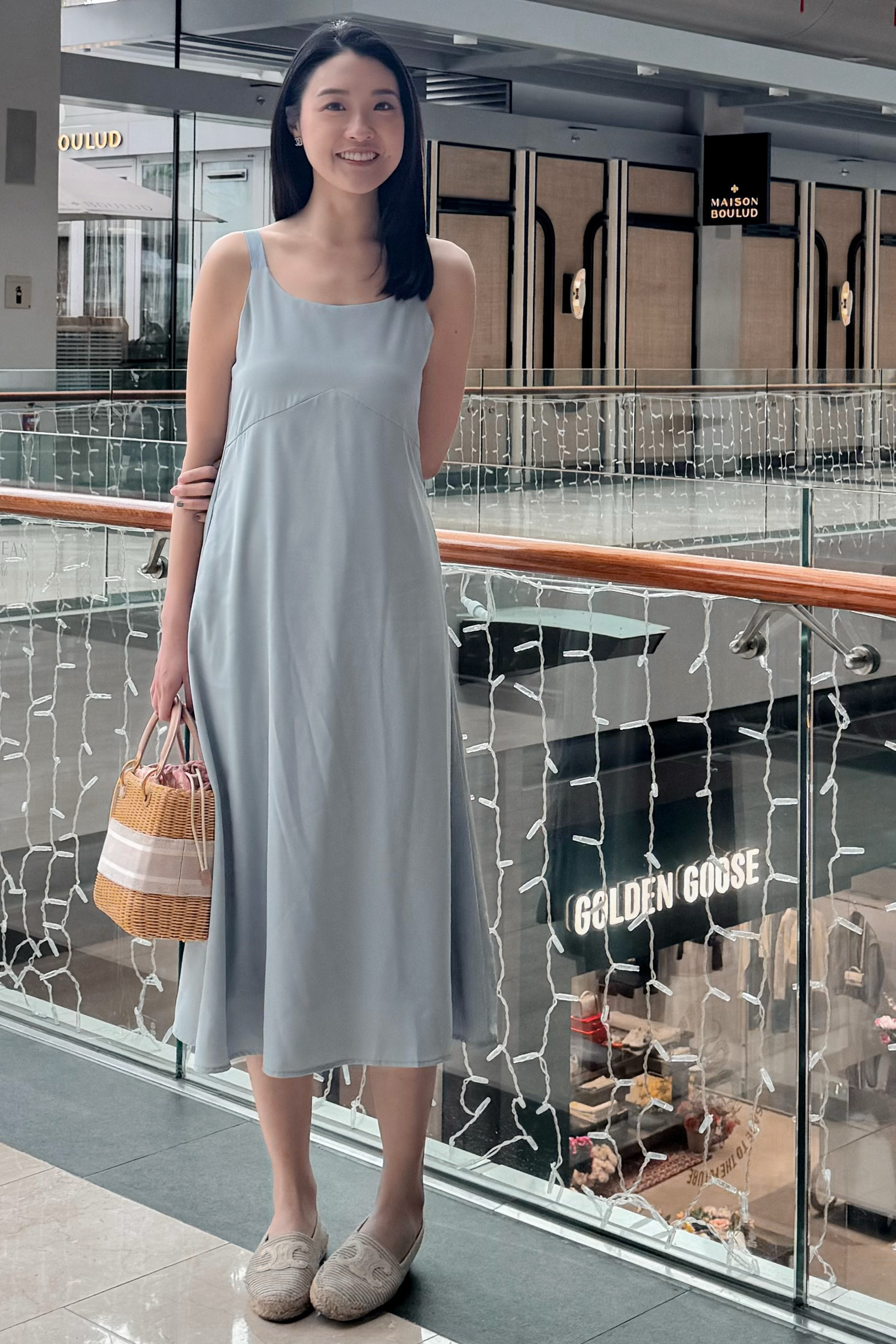 ACW Colourblock Straps Curve Midi Dress in Powder Blue | Anticlockwise