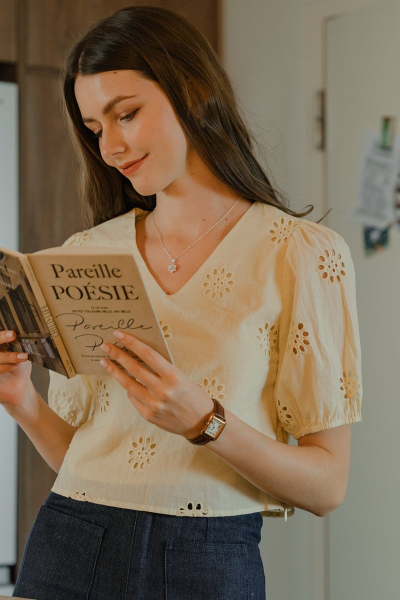 *BACK IN STOCK* ACW Eyelet Mid Sleeve Blouse in Daffodil | Anticlockwise