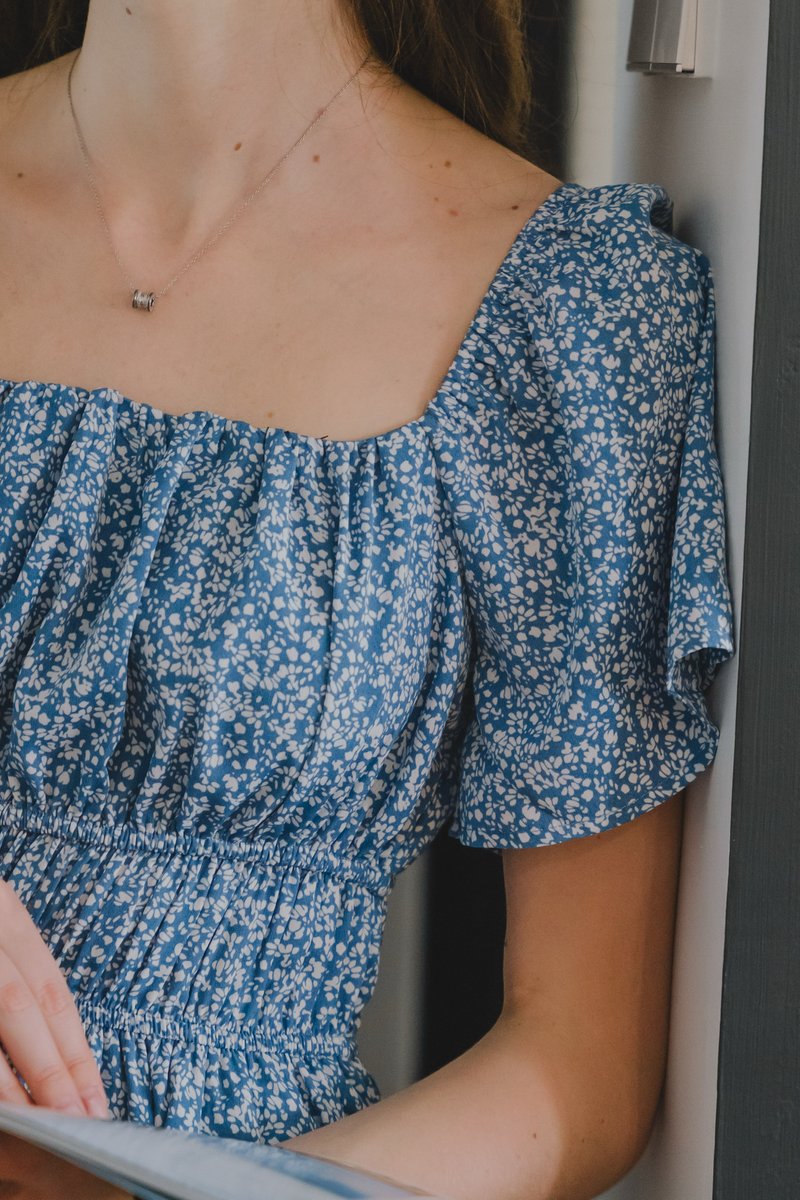 *BACK IN STOCK* ACW Duo Elastic Waist Ruched Midi Dress in Blue Prints ...