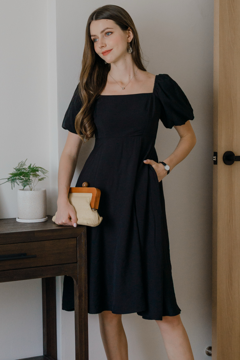 *BACK IN STOCK* ACW Balloon Sleeve Square Neck Midi Swing Dress in ...