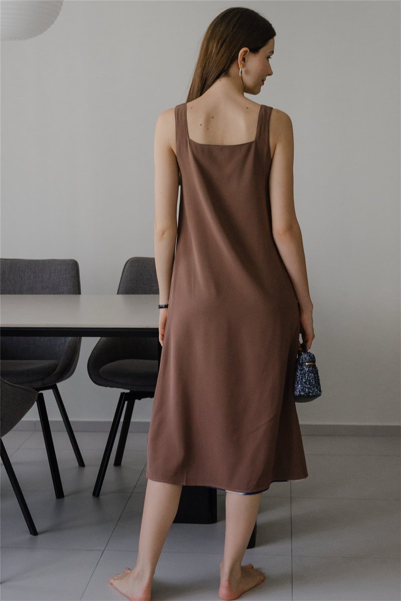 ACW Colours of Summer Two Way Reversible Midi Dress in Navy Prints-Cocoa Brown | Anticlockwise