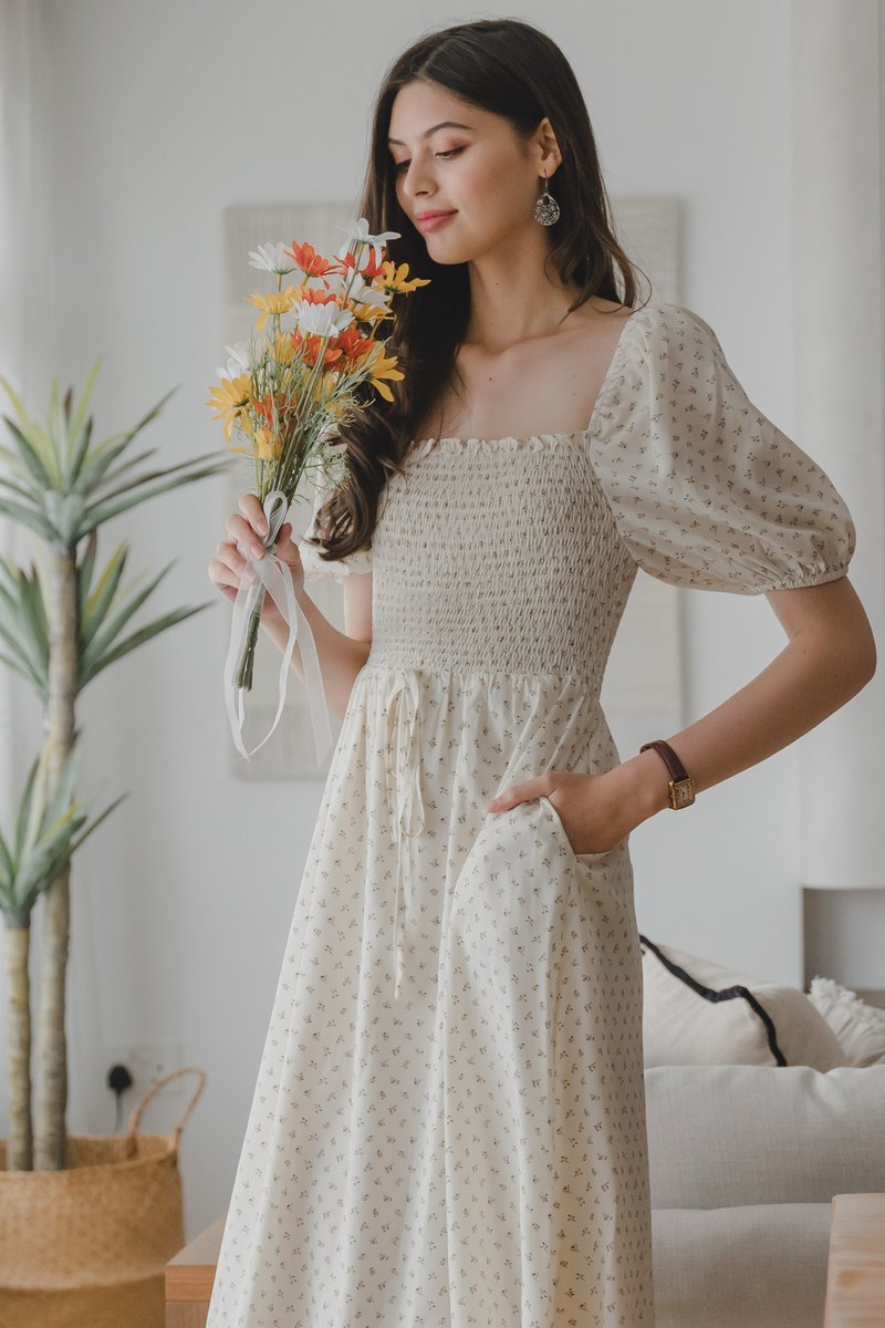 ACW Smock Balloon Sleeve Midi Swing Dress in Prints | Anticlockwise