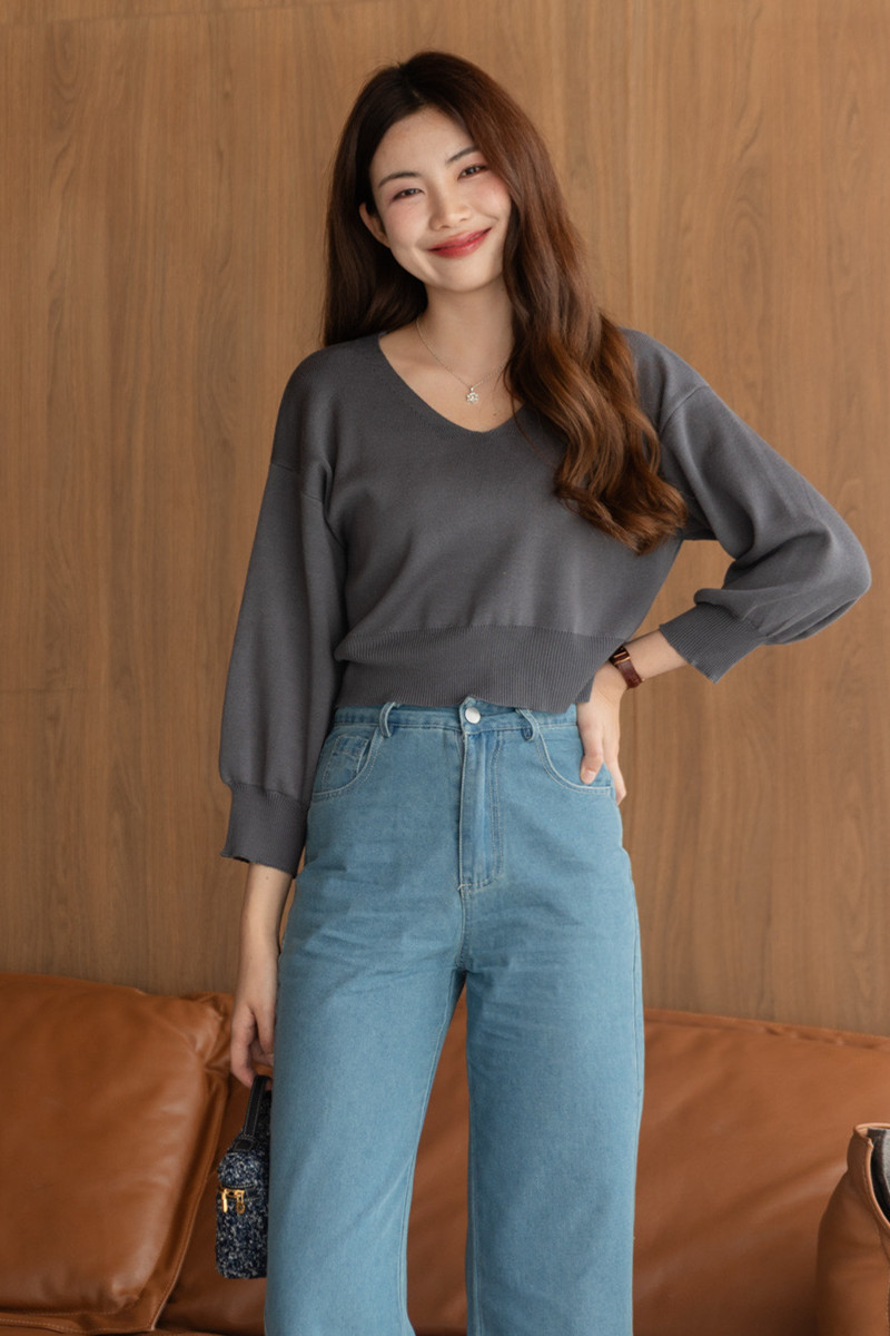 ACW Balloon Sleeve Knit Top in Dark Grey | Anticlockwise